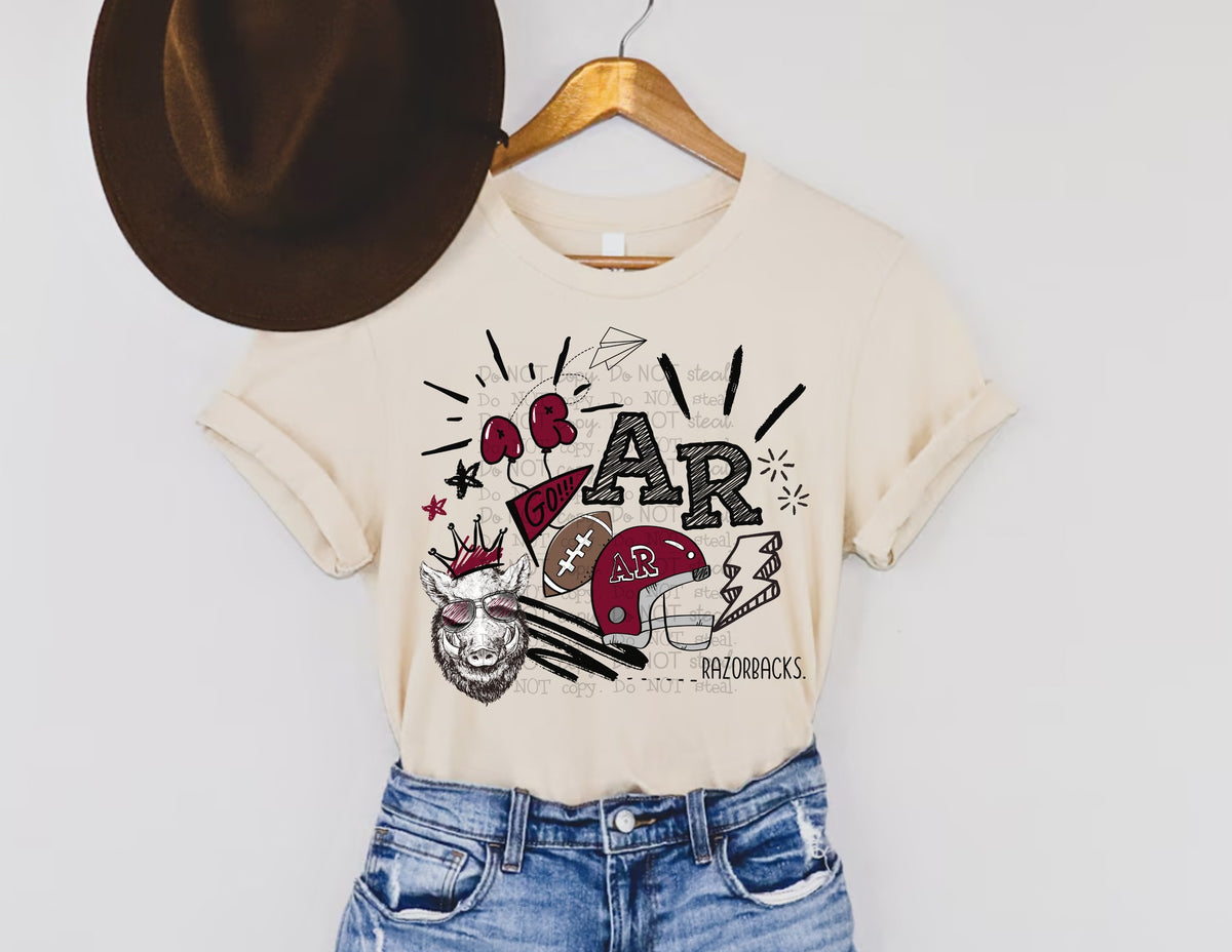 Arkansas Hogs AR Razorbacks Football Themed Doodle Design Design DTF P ...