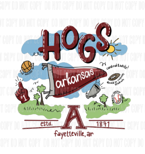 Arkansas Hogs AR Razorbacks Football Themed Doodle Design Design DTF P ...