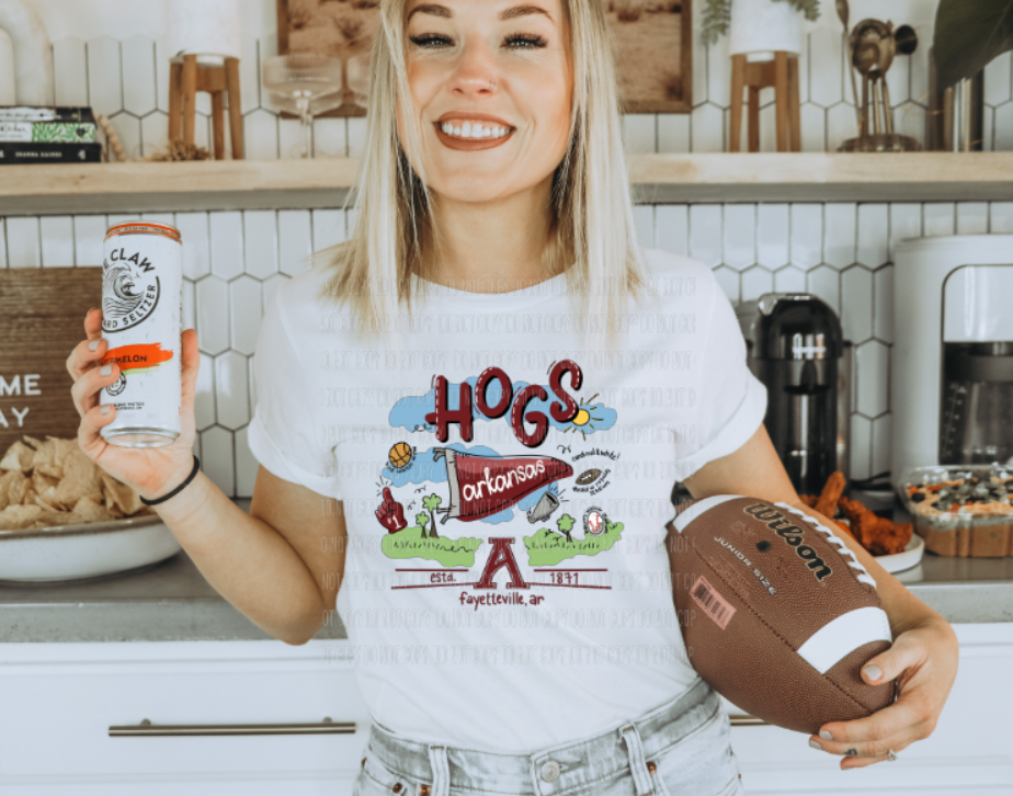 Arkansas Hogs AR Razorbacks Football Themed Doodle Design Design DTF P ...
