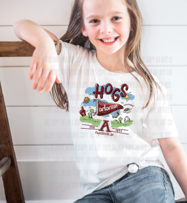 Arkansas Hogs AR Razorbacks Football Themed Doodle Design Design DTF P ...