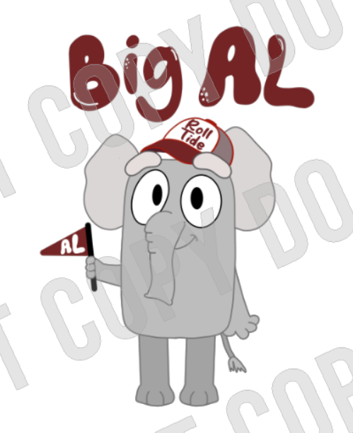 Big Al Alabama Cartoon Elephant UAB Themed Mascot DTF Transfer – BB ...