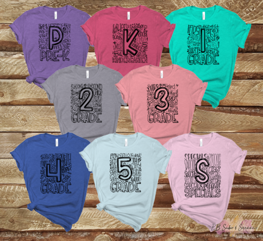 First Grade Typography Single Color Screen Print – BB Subs and Screens