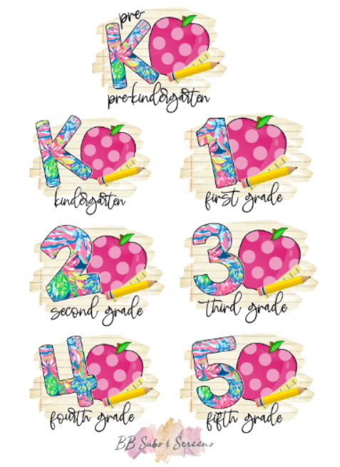 Pre-Kindergarten Pre-K Preppy Number with Pencil and Paper Heat Transf ...